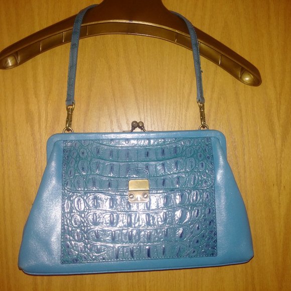 Bags | New Blue Leather Ladylike Alligator Italian Purse | Poshmark